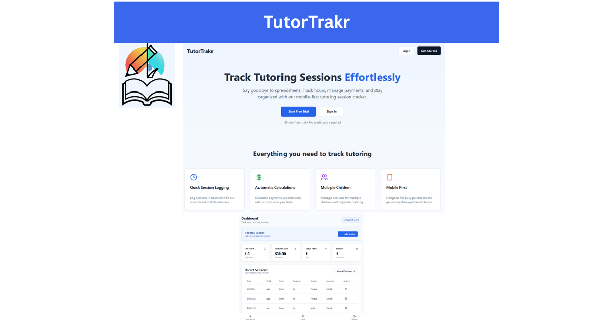 TutorTrakr - Track Tutoring Sessions & Manage Payments Easily